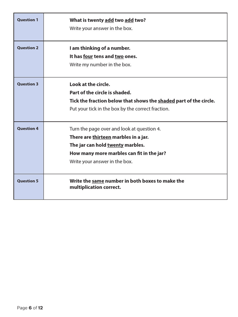 2018 Ks1 Mathematics Administering Paper 2 - Reasoning | PDF