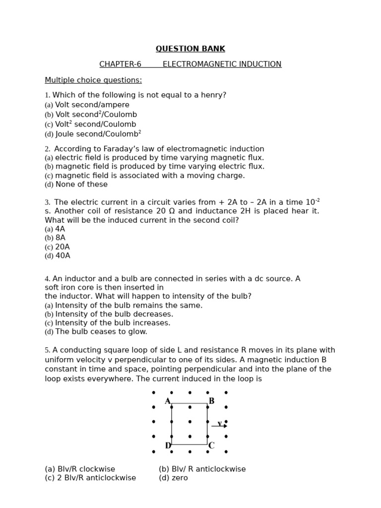 QUESTION BANK - EMI & AC - MCQs | PDF | Inductor | Inductance