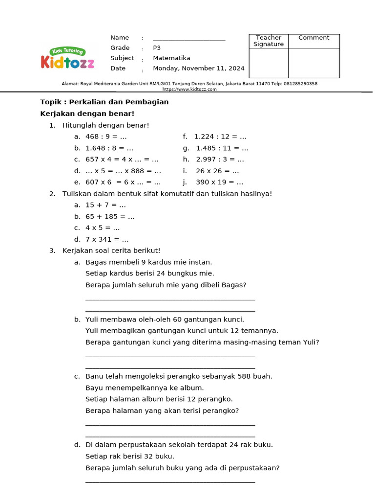 Soal Cerita Perkalian Kelas 5 SD | PDF