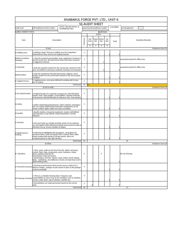 5S Audit Checklist for Manufacturing | PDF | Personal Protective Equipment