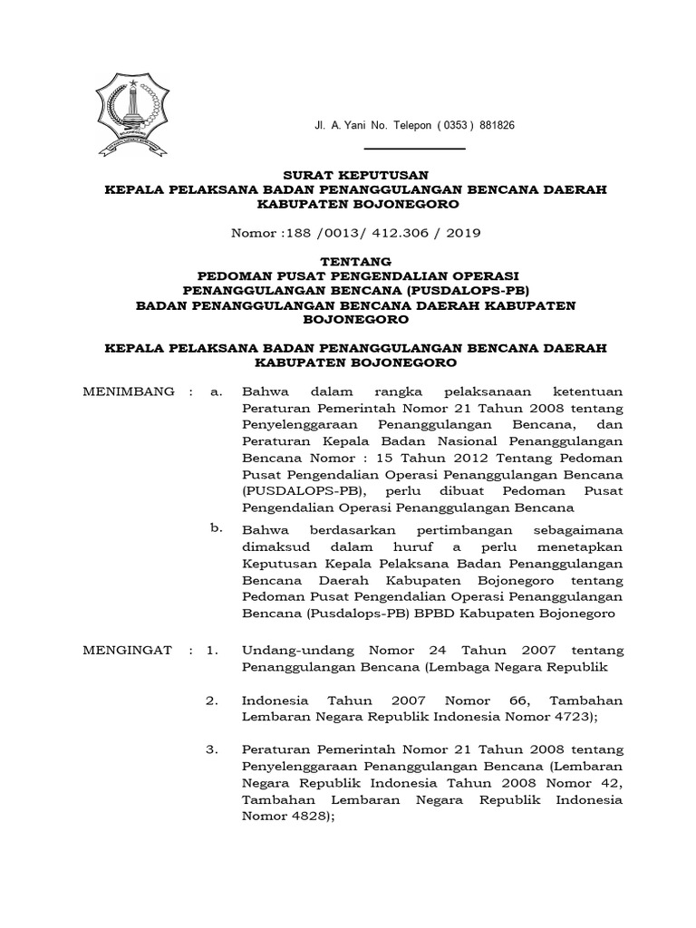 SK Pedoman Pusat Pengendalian Operasi | PDF