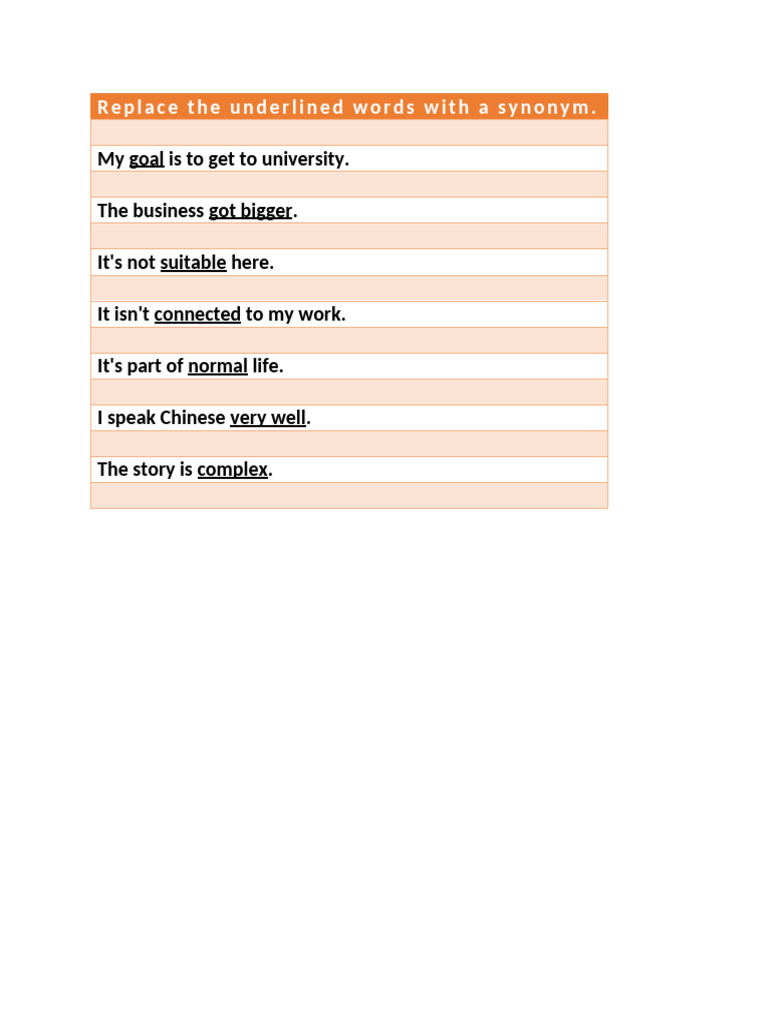 Replace The Underlined Words With A Synonym. | PDF