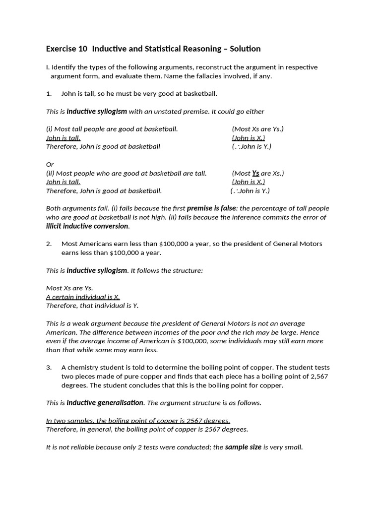 Exercise 10 Inductive Amd Statistical Reasoning Solution Pdf