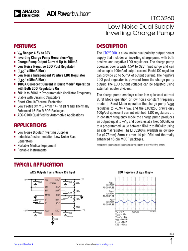 Features Description: LTC3260 Low Noise Dual Supply Inverting Charge Pump | PDF | Electrical ...