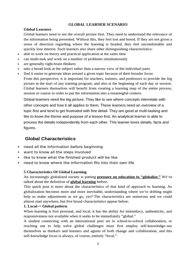 GLOBAL LEARNER SCENARIO | PDF | Learning | Information