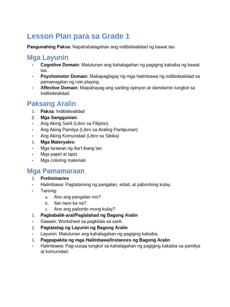 Grade 1 Makabansa Lesson Plan | PDF