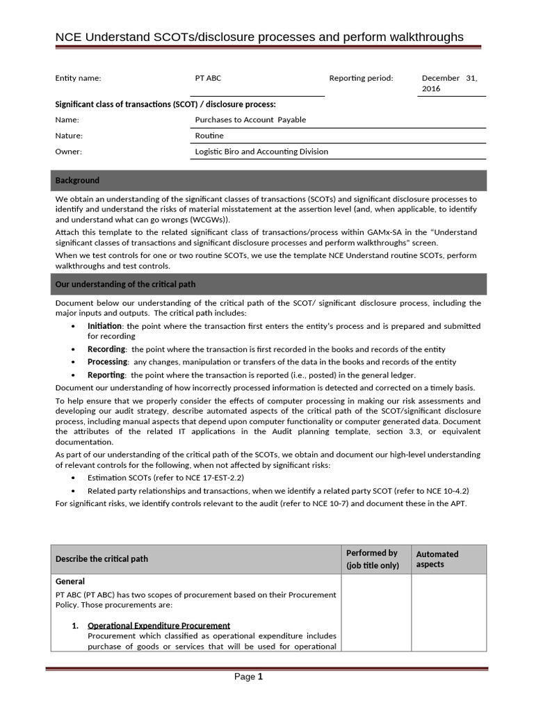 Audit Understand SCOTs Perform Walkthrough Purchase Exploitation | PDF ...