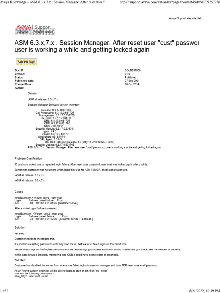 Avaya ASM Password Lock Issue | PDF | Password | Computing