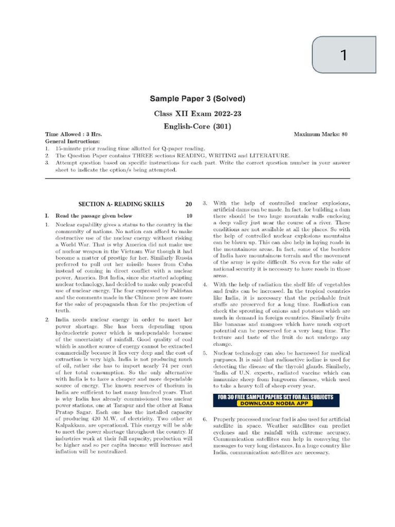 English Core Sqp 3(Nodia Solved) | PDF