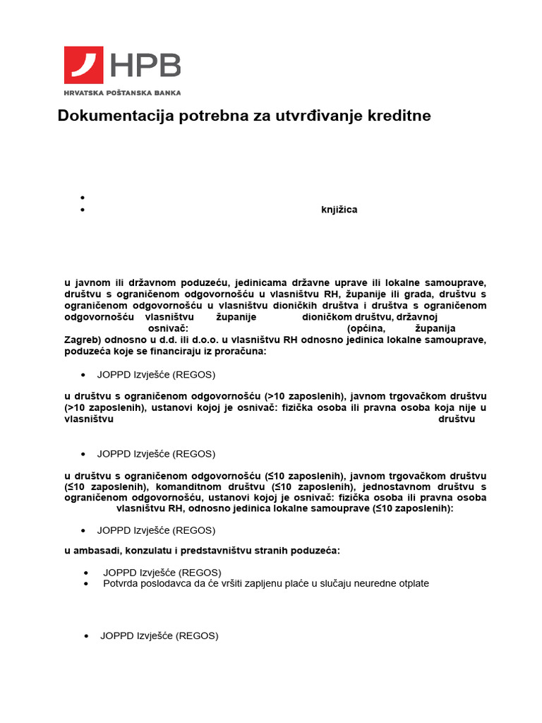 Dokumentacija Potrebna Za Utvrđivanje Kreditne Sposobnosti - Gotovinski Bez Zaloga Na Nekretnini ...