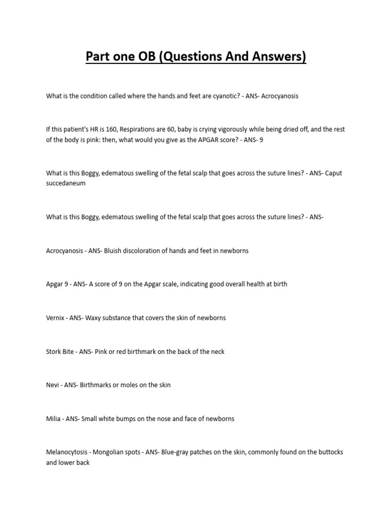 Part one OB (Questions And Answers) | PDF | Childbirth | Heat Transfer