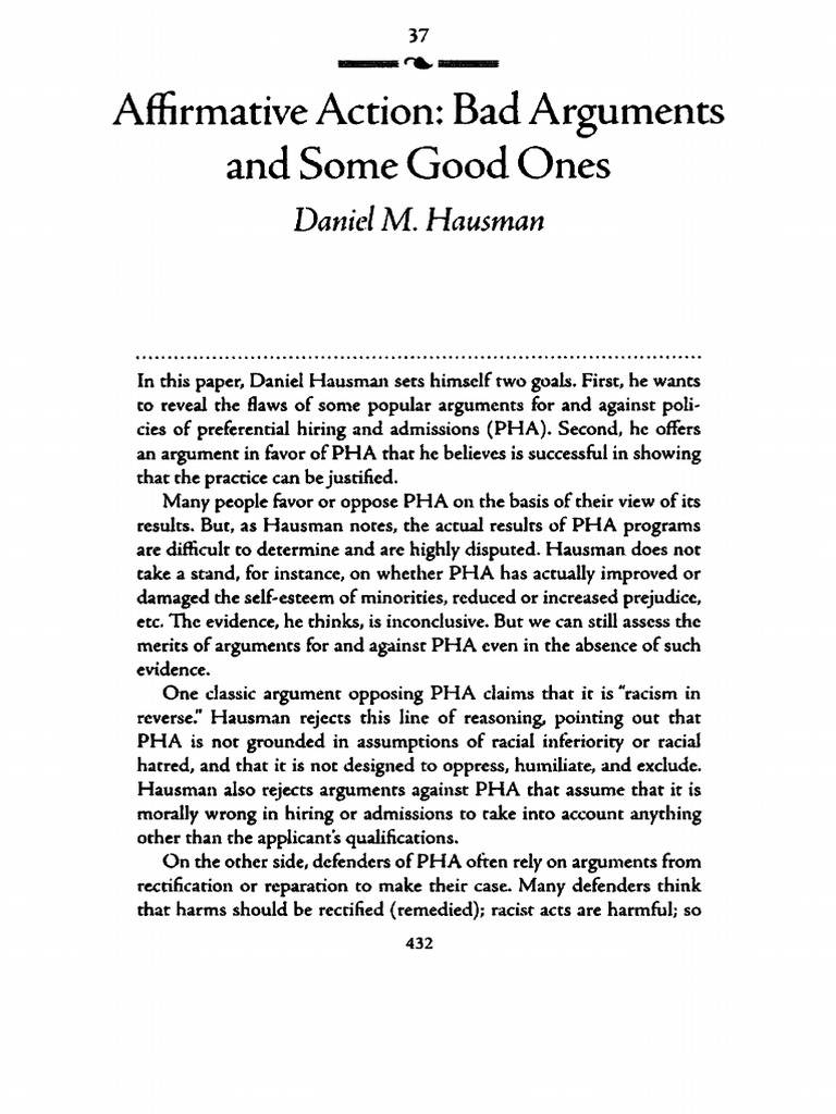 Hausman - Affirmative Action-Bad Arguments and Some Good Ones | PDF ...