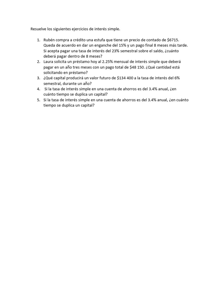 Ejercicios Mate Fin Int Simple | PDF