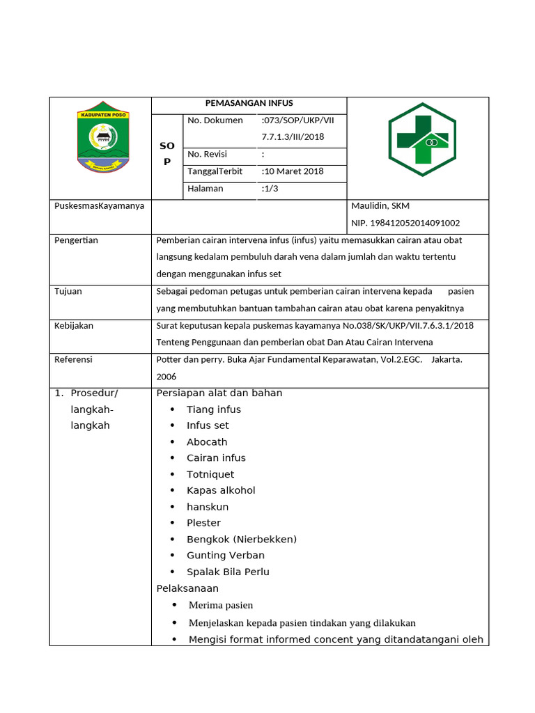 Sop Pemasangan Infus | PDF