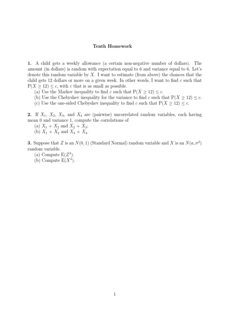 Tenth Homework on Probability and Statistics | PDF | Language Arts & Discipline