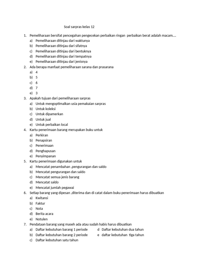 Soal Sarpras Kelas 12 | PDF | Metode & Bahan Ajar Soal Sarpras Kelas 12 | PDF | Metode & Bahan Ajar