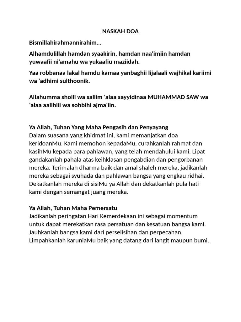 4 - Naskah Doa Hut Ri | PDF