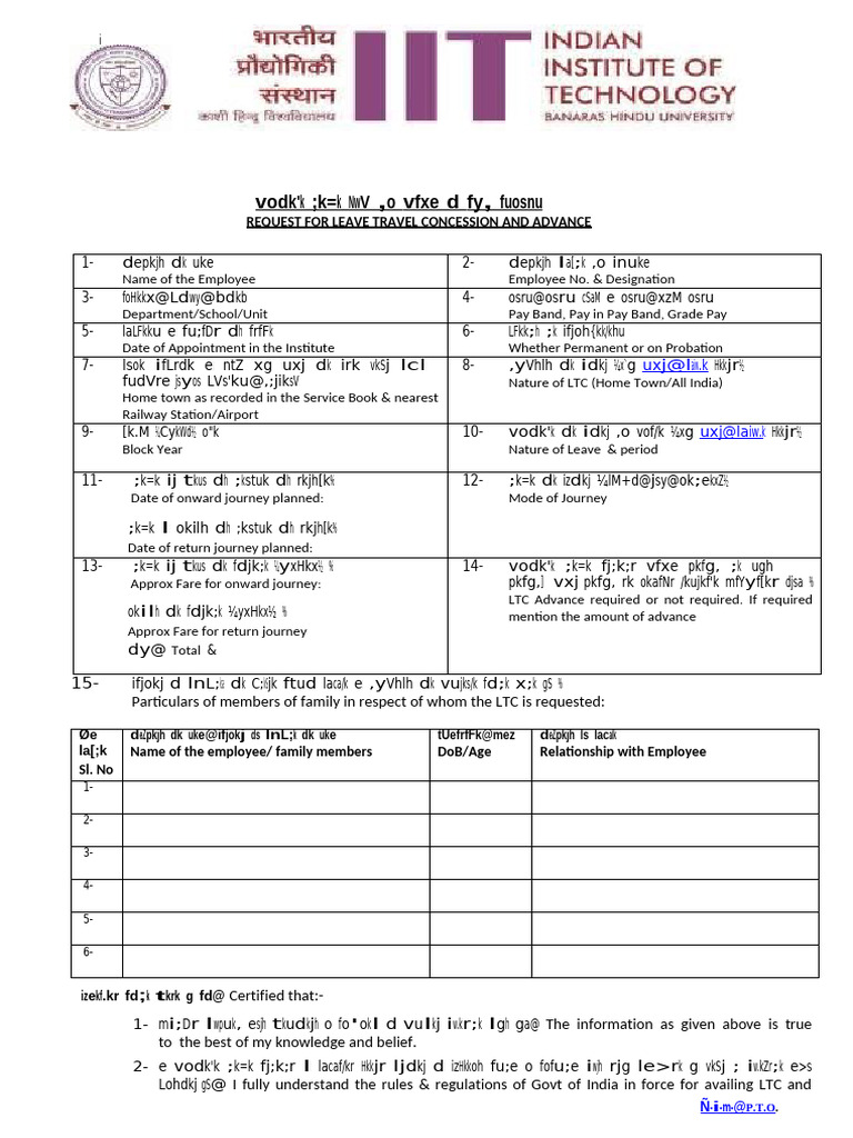 Form7 Request For Leave Travel Concession and Advance | PDF