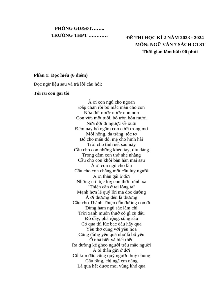 De Thi hk2 Van 7 CTST de 6 | PDF