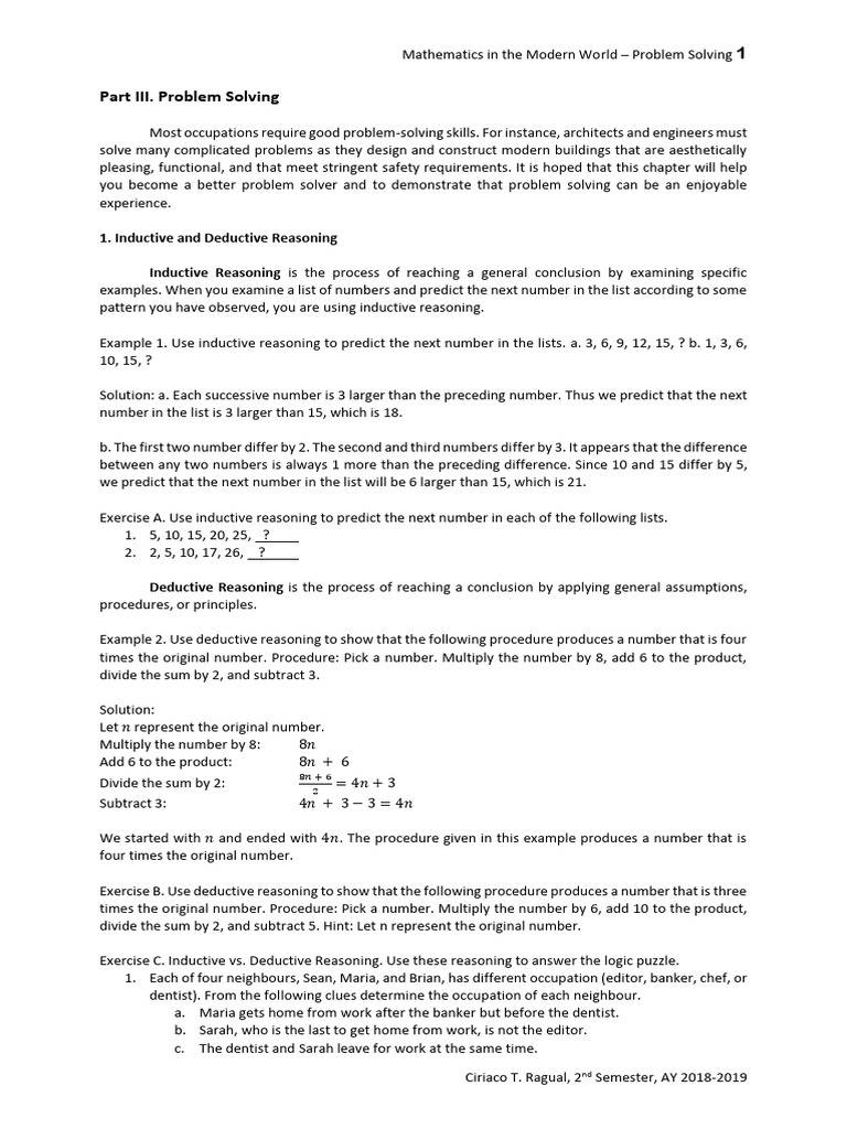 Problem Solving Lecture Series 1 1 Pdf Inductive Reasoning Reason