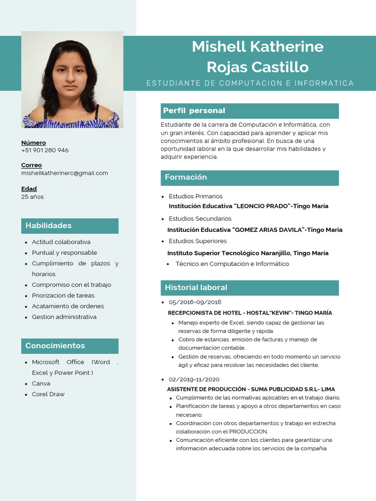 Perfil Profesional de Mishell Rojas | PDF | Informática