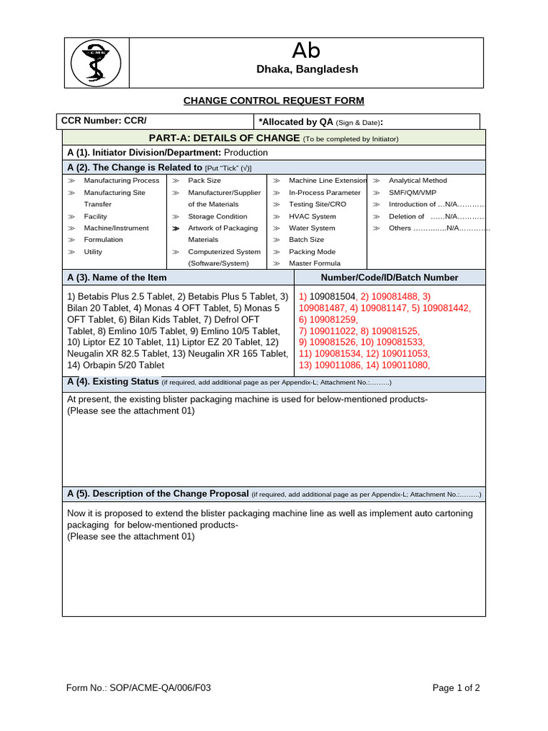 Change Control Reguest Form | PDF | Computing | Software