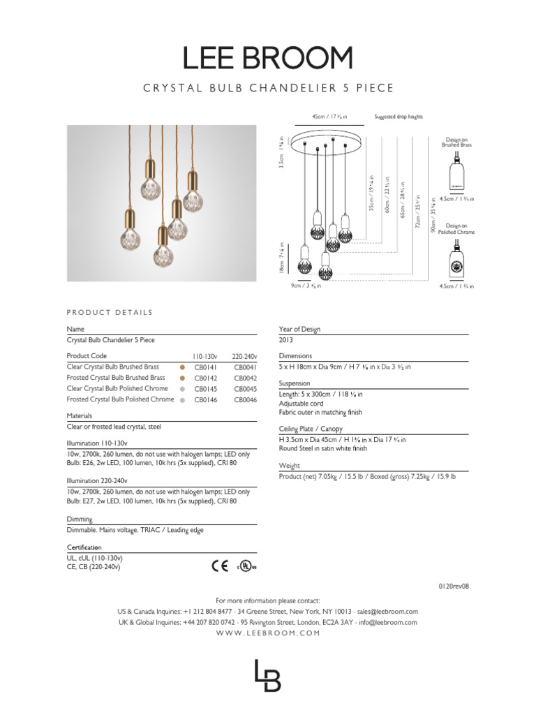 Crystal Bulb Chandelier Specifications | PDF | Components ...