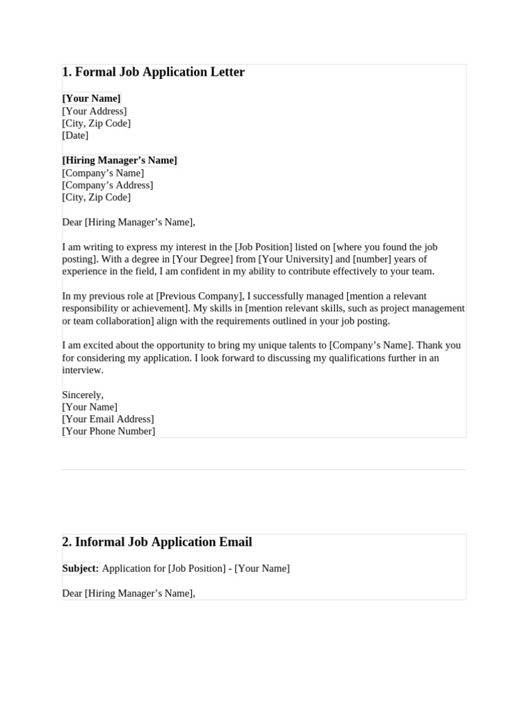 Contoh Formal&Informal Surat Lamaran Kerja | PDF