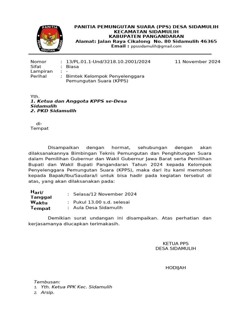 No 13 Surat Undangan Bimtek KPPS | PDF | Griya & Taman