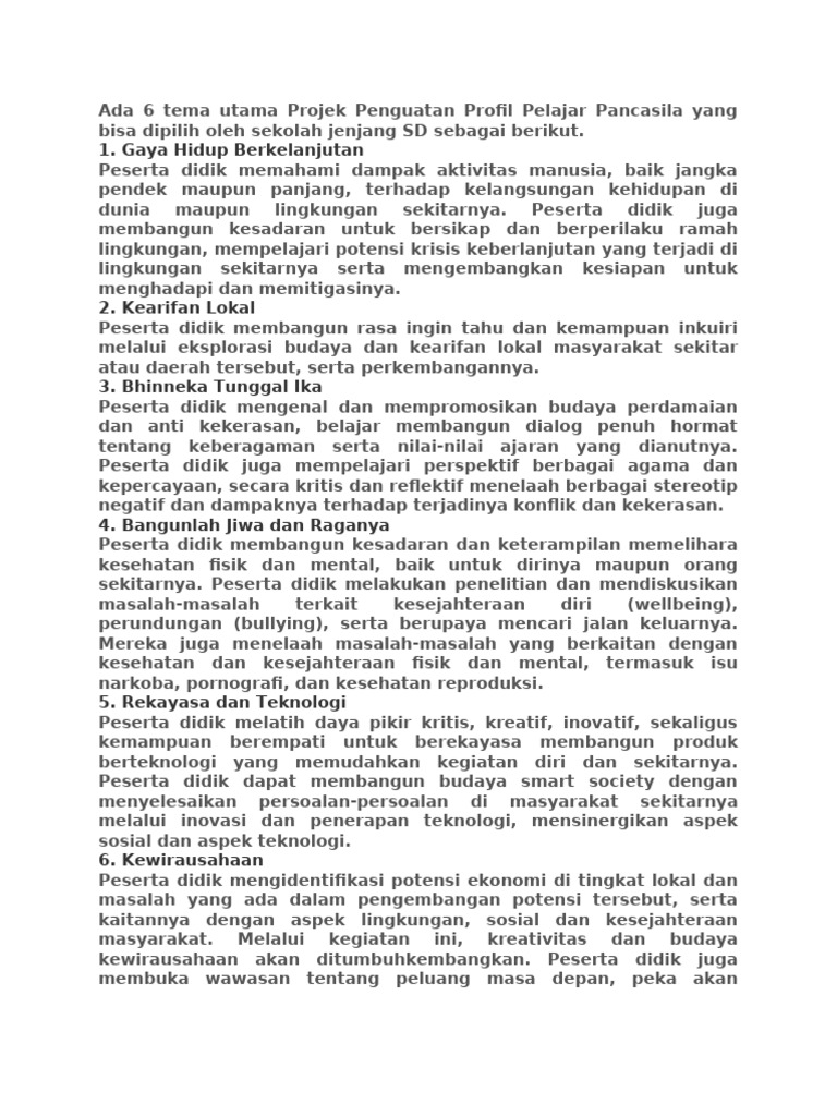 Ada 6 Tema Utama Projek Penguatan Profil Pelajar Pancasila Yang Bisa ...