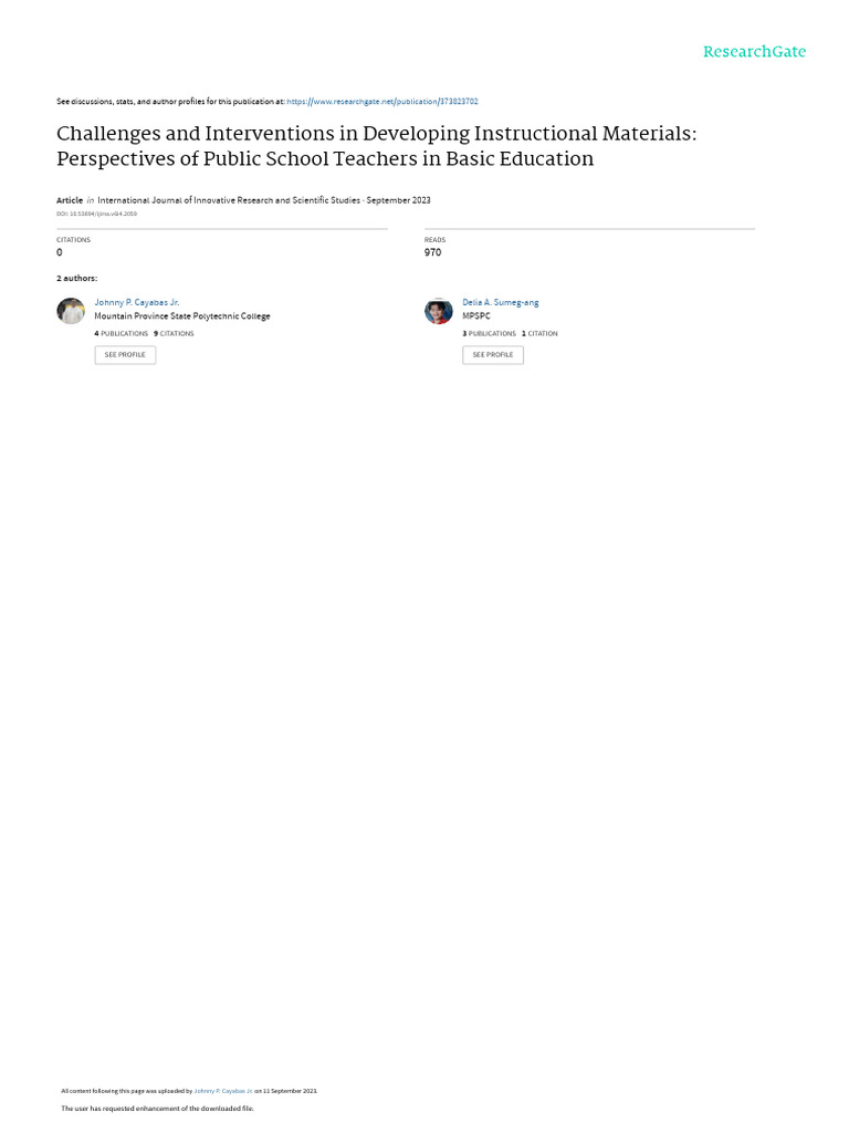 Instructional Materials Development | PDF | Teachers | Learning