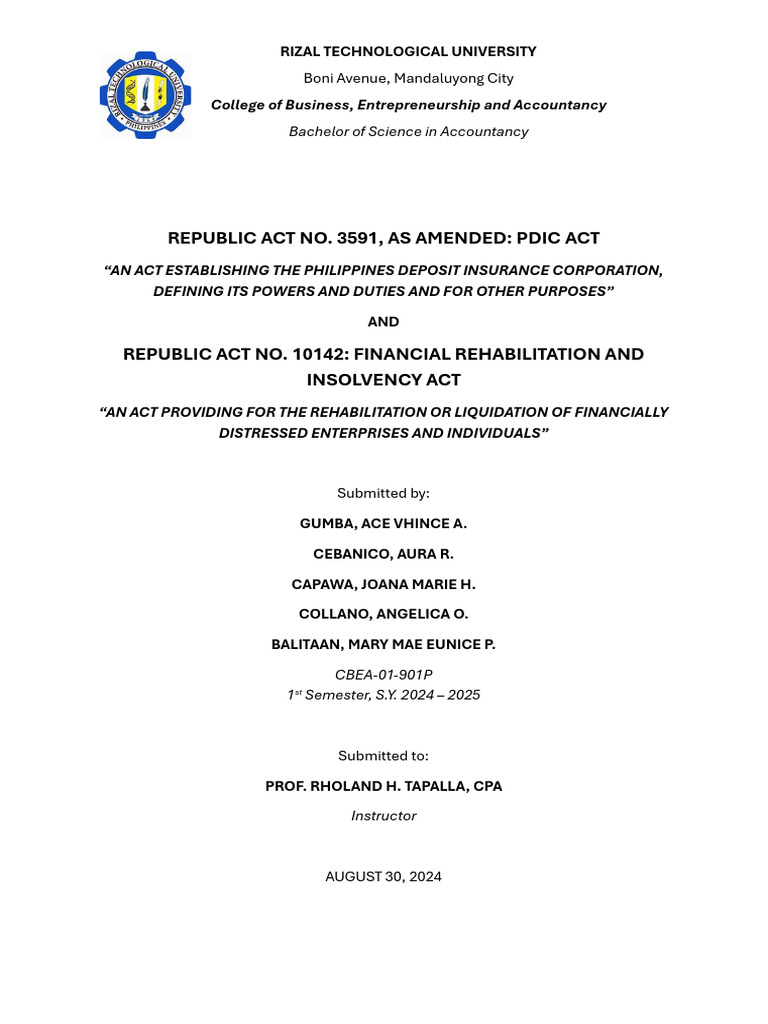 g3-Elec5-Pdic Act and Fria | PDF | Insolvency | Liquidation