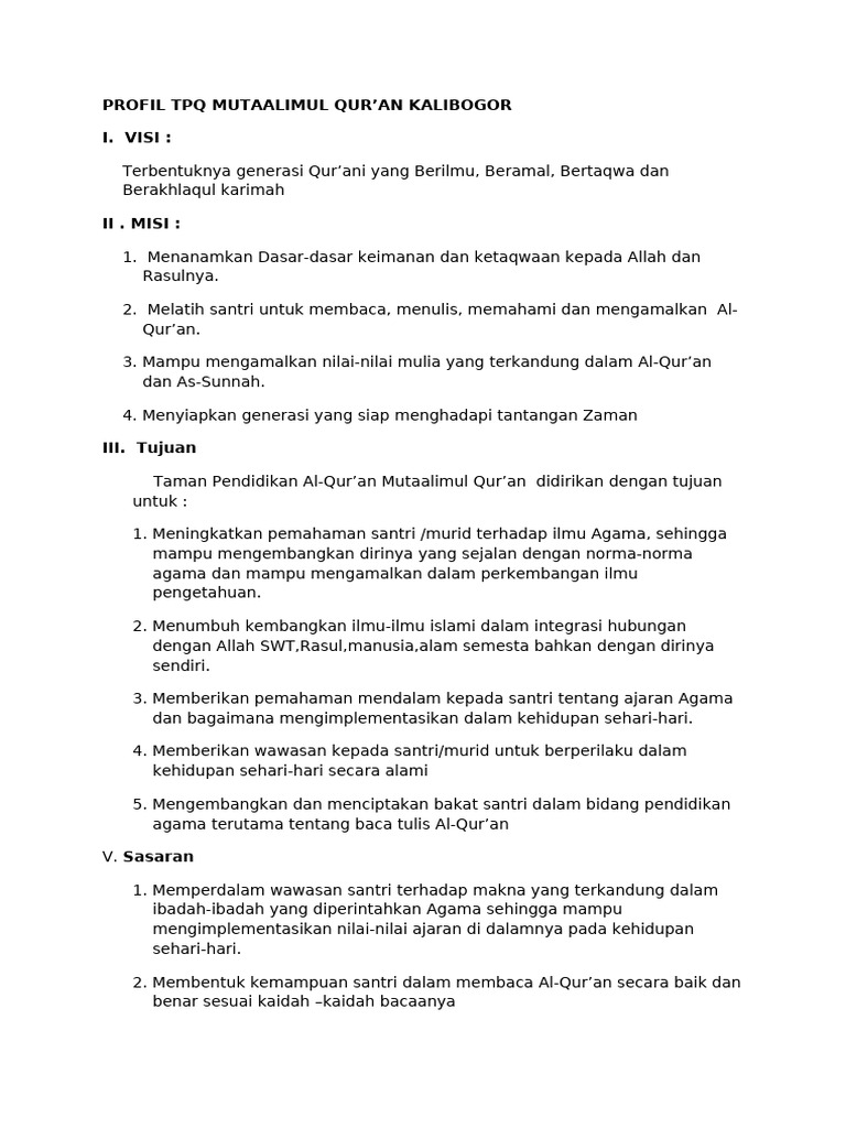 Profil TPQ Mutaalimul Qur | PDF | Agama & Spiritualitas
