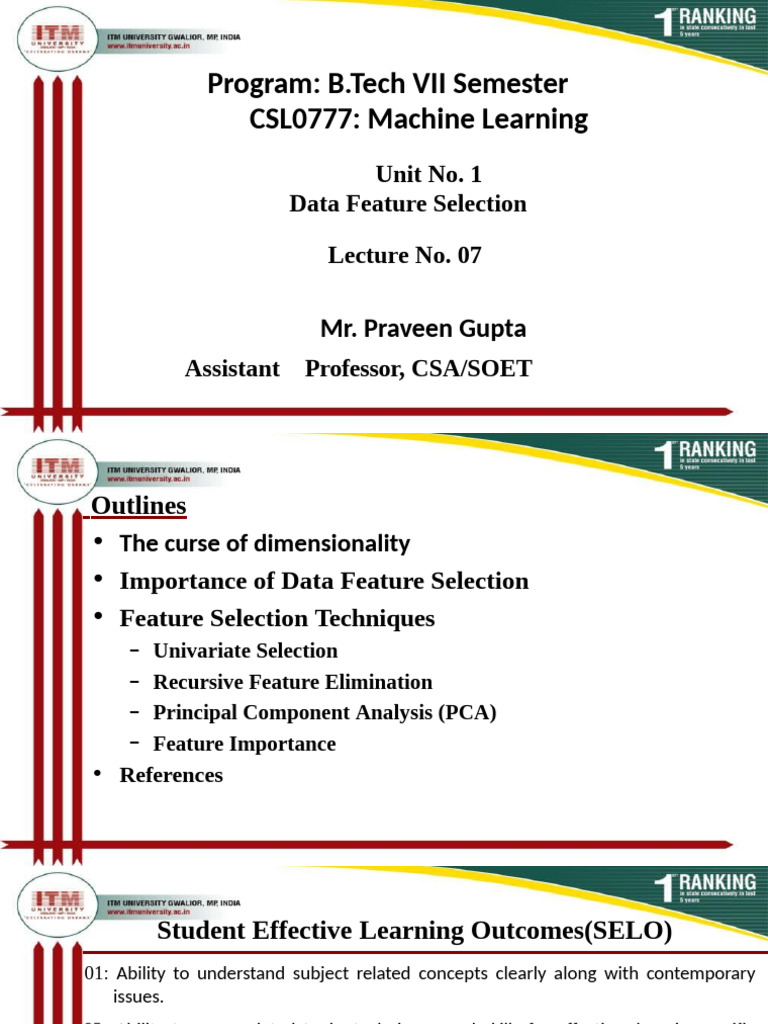 B.Tech Machine Learning: Feature Selection | PDF | Machine Learning | Principal Component Analysis