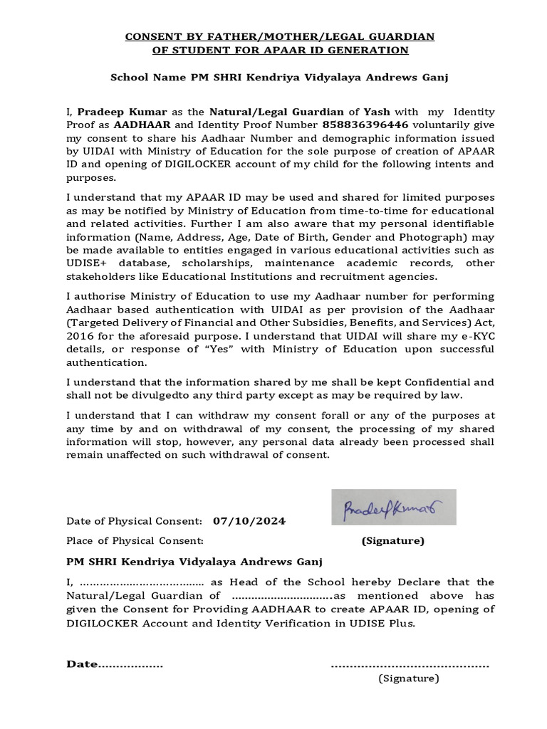 Consent Form APAAR Modified Approved | PDF