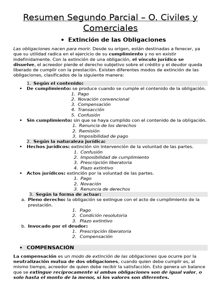 Resumen Segundo Parcial - Obligaciones | PDF | Pagos | Estatuto de limitaciones