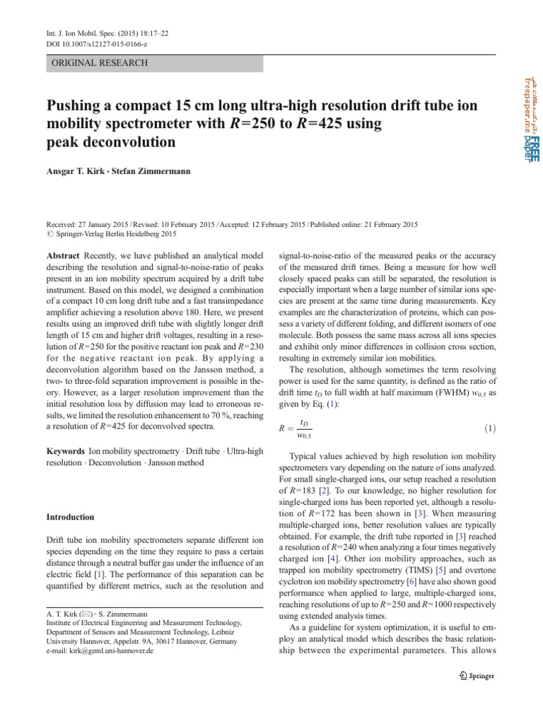 Pushing A Compact 15 CM Long Ultra-High Resolution Drift Tube Ion Mobility Spectrometer With 250 ...
