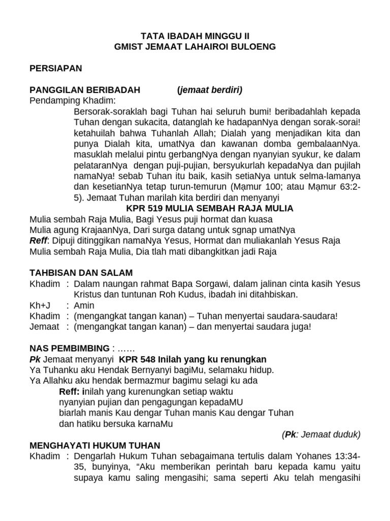 Tata Ibadah Minggu II GMIST Lahirai | PDF | Agama & Spiritualitas