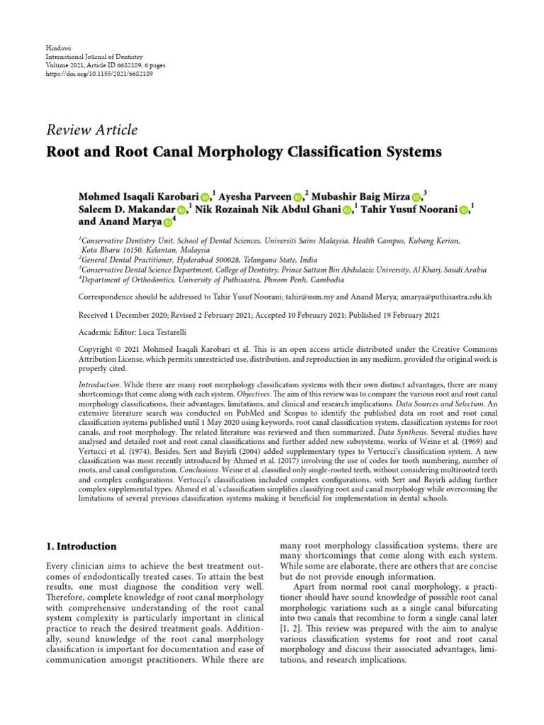 Root and Root Canal Morphology Classification Syst | PDF | Dentistry ...