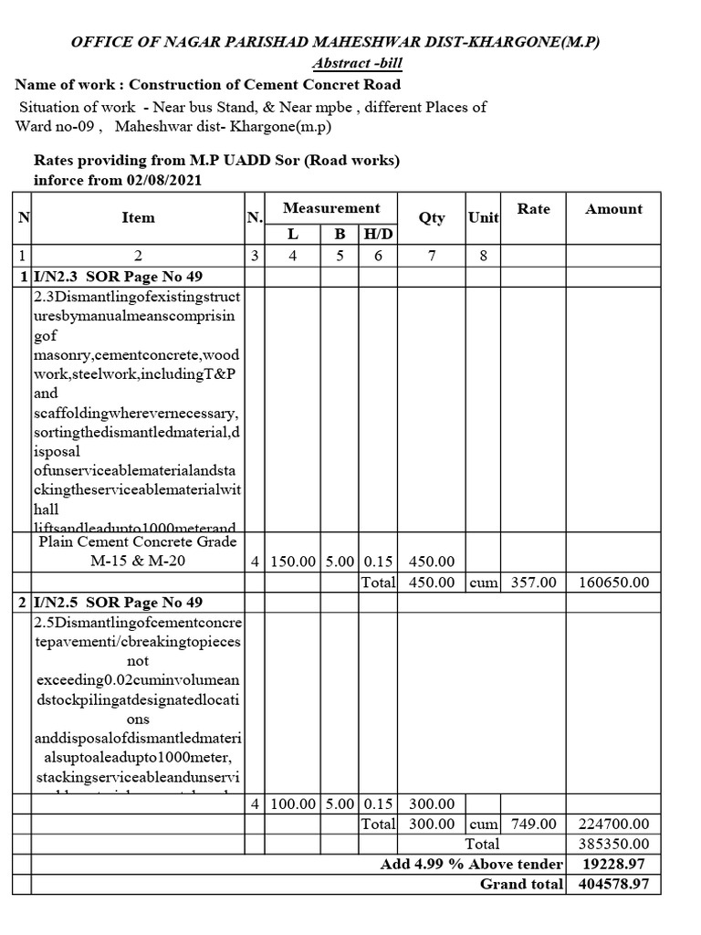 Bill - Dismental Road | PDF