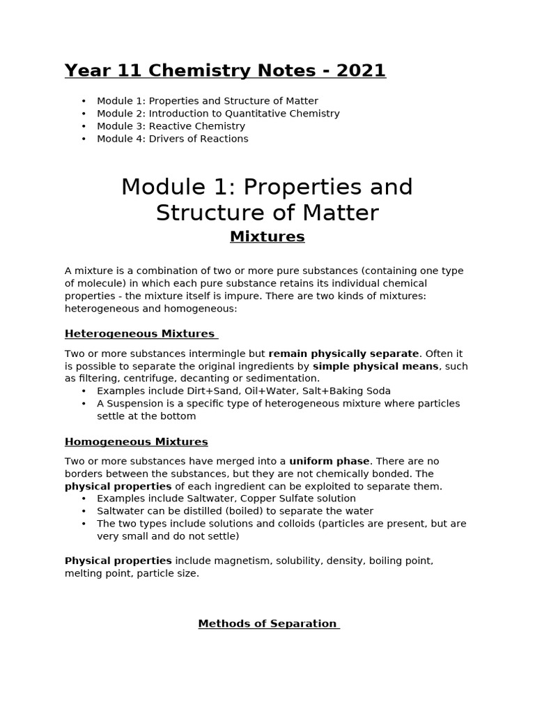 Full Detailed Notes (All Syllabus) | PDF | Mixture | Atoms