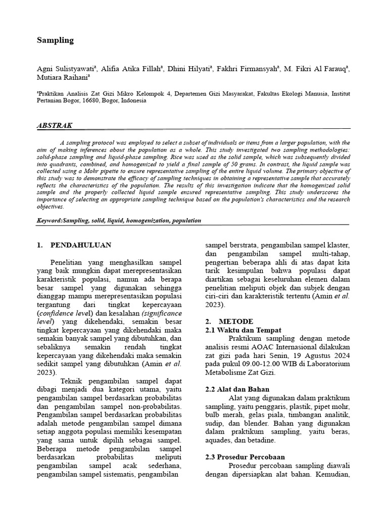 Laprak Sampling | PDF | Kesehatan Holistik | Sains & Matematika