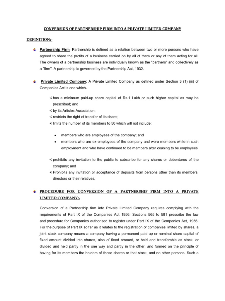 Conversion of Patnership Firm Into Private Limited Company | PDF ...