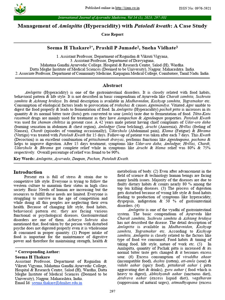 Amlapitta | PDF | Ayurveda