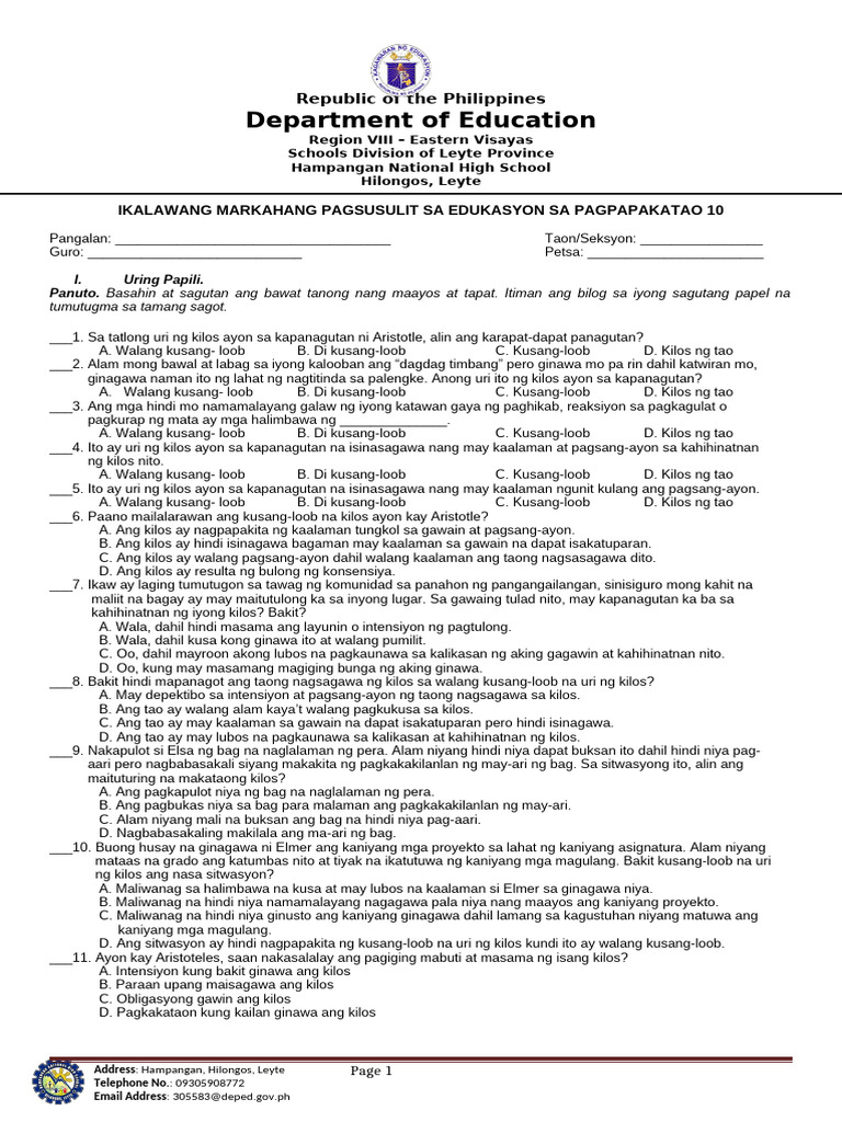 2nd Periodical Test in ESP 10 22-24 | PDF