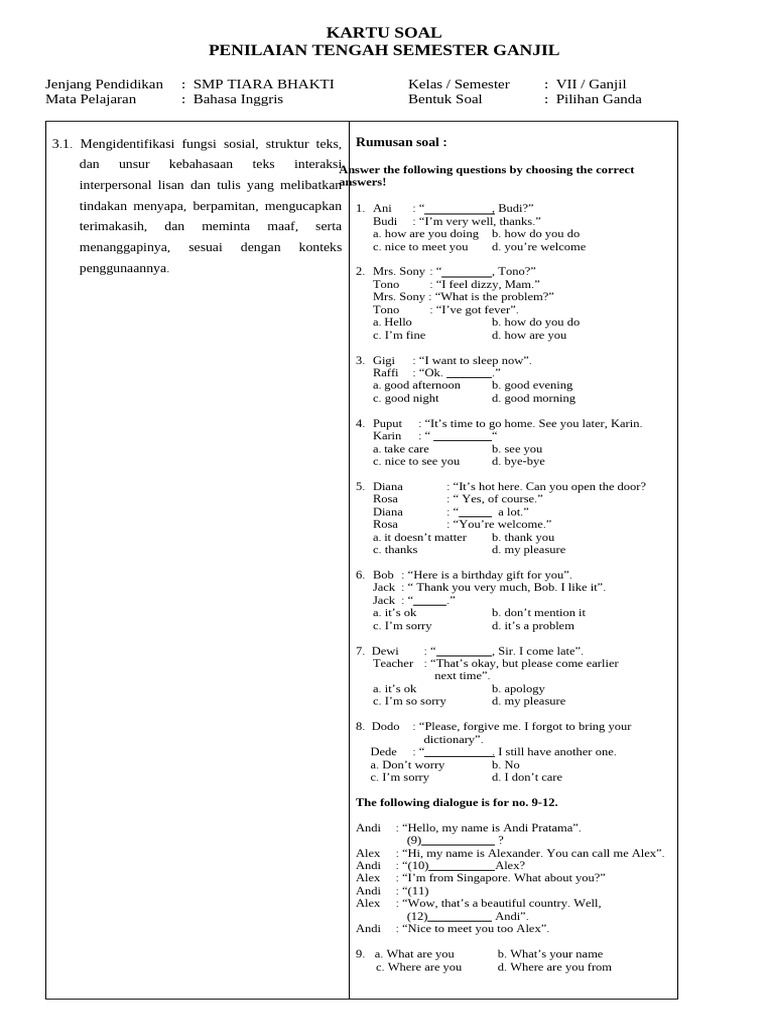 Kartu soal UH1 2024 | PDF