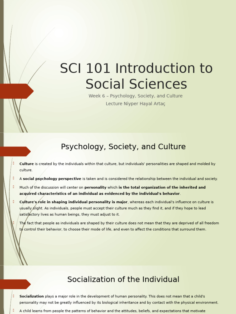 SCI 101 Week 6 Psychology, Society, and Culture | PDF | Deviance (Sociology) | Id