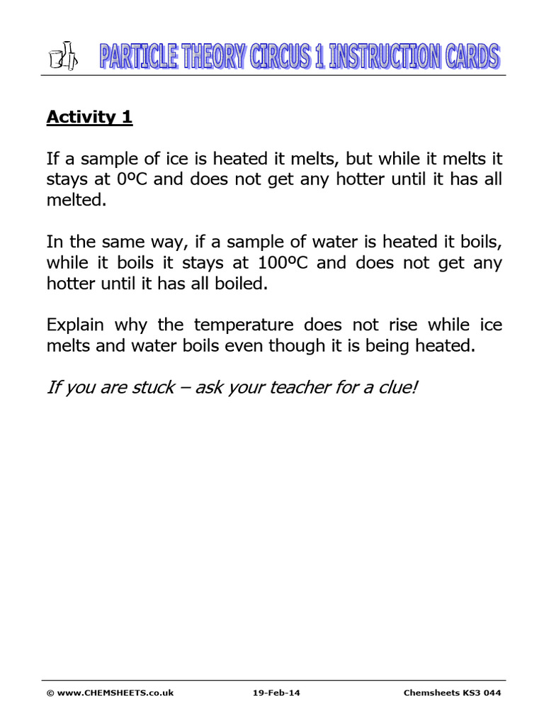 Chemsheets-KS3-044-Particle-theory-circus-1-cards | PDF | Liquids | Gases