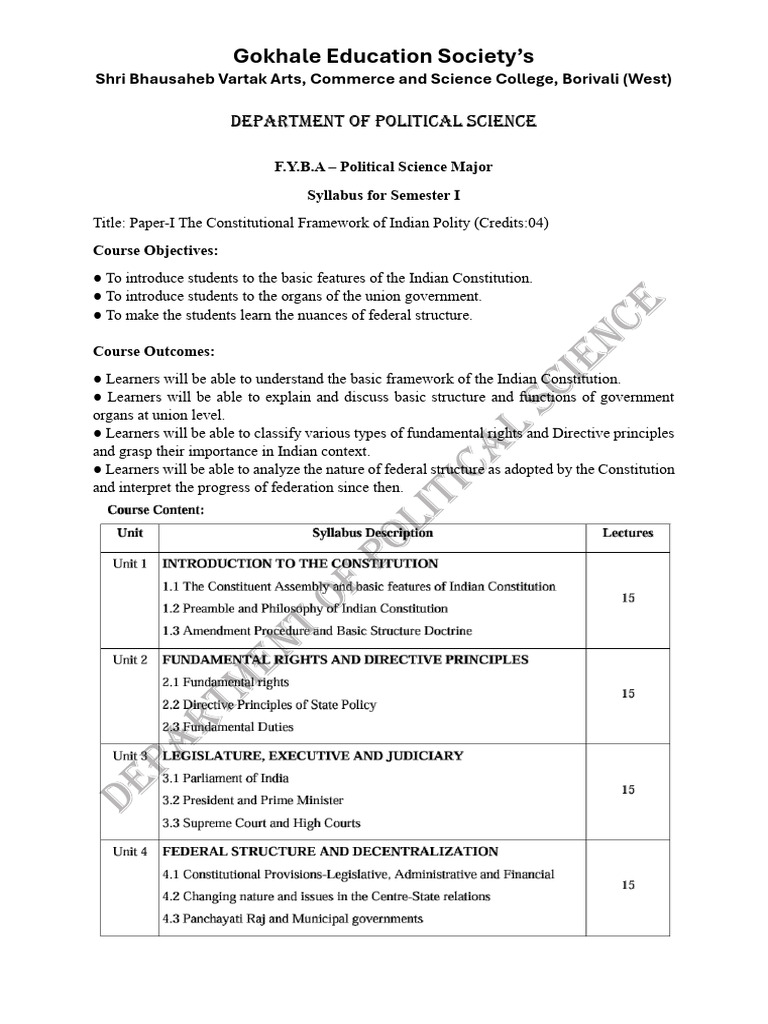 FYBA - Political Science Major Syllabus As Per NEP 2020 | PDF | Career ...