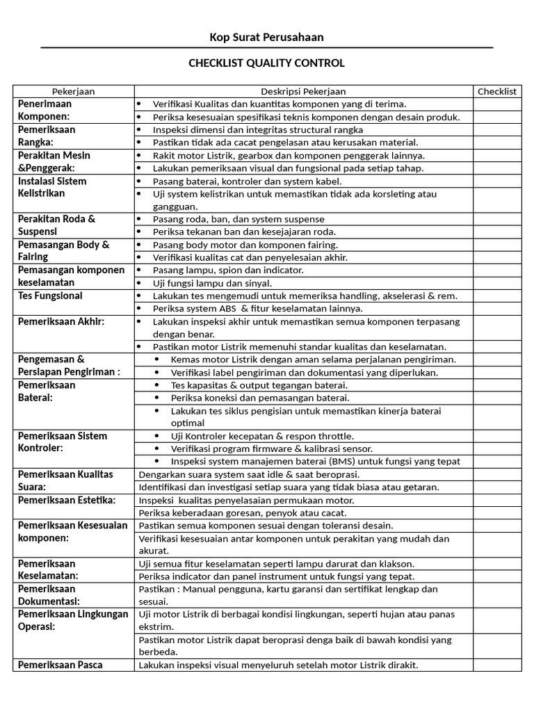 Checklist QC Motor Listrik | PDF